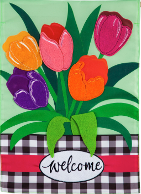 Welcome Spring Tulips Applique Large Flag – Andrea's Schnuck Store